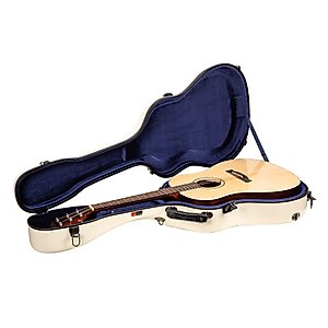 Crossrock Fiberglass Guitar Case - Fits 40"/41" Dreadnought Acoustic Guitar - Padded Straps, Interior Compartment, Fixed & Removable Paddings, Hygrometer - Includes TSA Lock - Ivory
