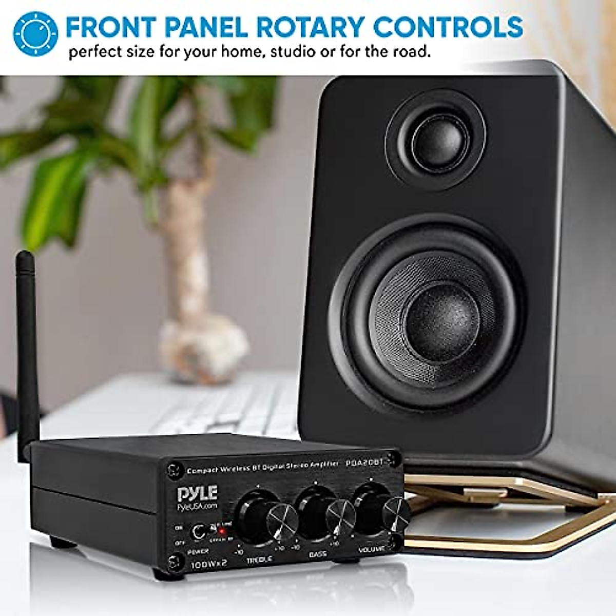 Pyle Bluetooth HiFi Mini Audio Amplifier-Class D Digital Desktop PC Stereo Amplifier Receiver(2 x 100 Watt MAX) Aluminum Diecast- Pyle PDA20BT