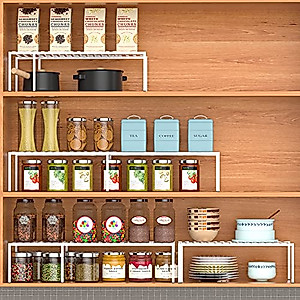 Redrubbit Expandable Cabinet Storage Shelf Rack - Kitchen Counter and Cabinet Shelf - Steel Metal Wire - Cupboard, Plate, Dish, Counter & Pantry Organization - White