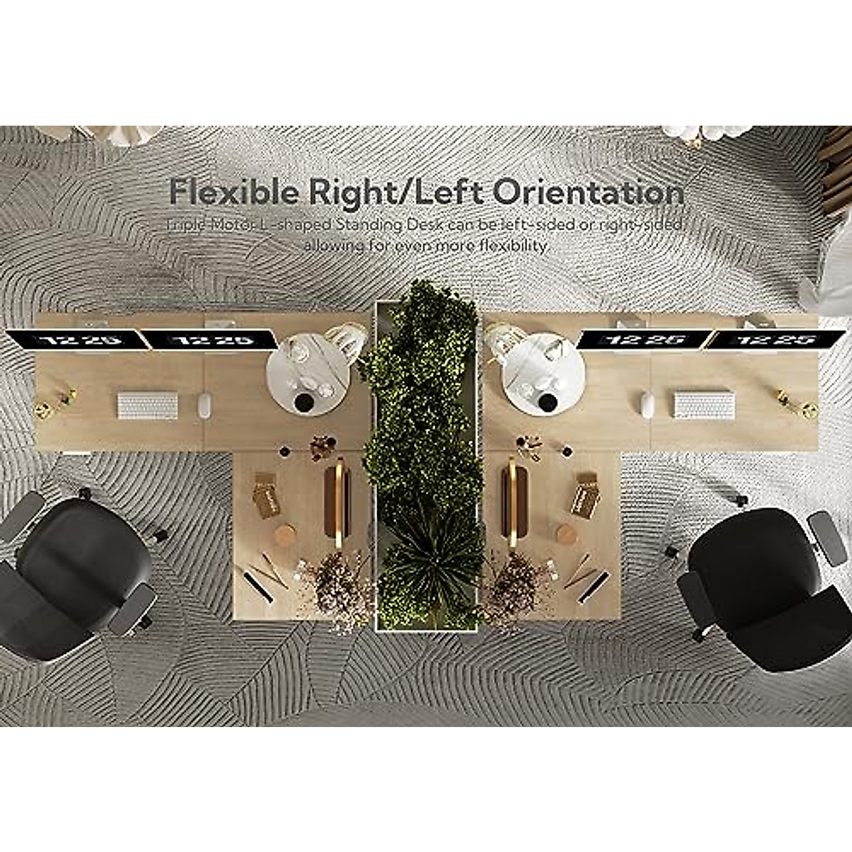 INNOVAR Solid Wood Triple Motor L Shaped Standing Desk, 63 x 55 inch Corner Stand Up Desk, Adjustable Height Home Office Desk, White Frame/Nature Top