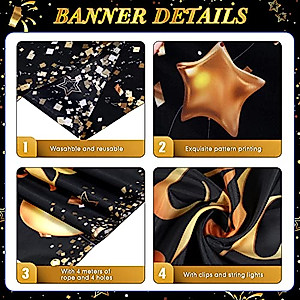 Welcome Home Banner Large Black Gold Welcome Home Yard Sign with LED String Light and Clips for Outdoor Decor Family Gathering Military Homecoming Deployment Returning Party Supplies, 9.8 x 1.6 ft