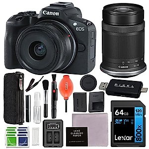Canon EOS R50 Mirrorless Camera with 18-45MM and 55-210MM Lens Kit (Black) with Advanced Accessory and Travel Bundle | 5811C022 | canon eos r50