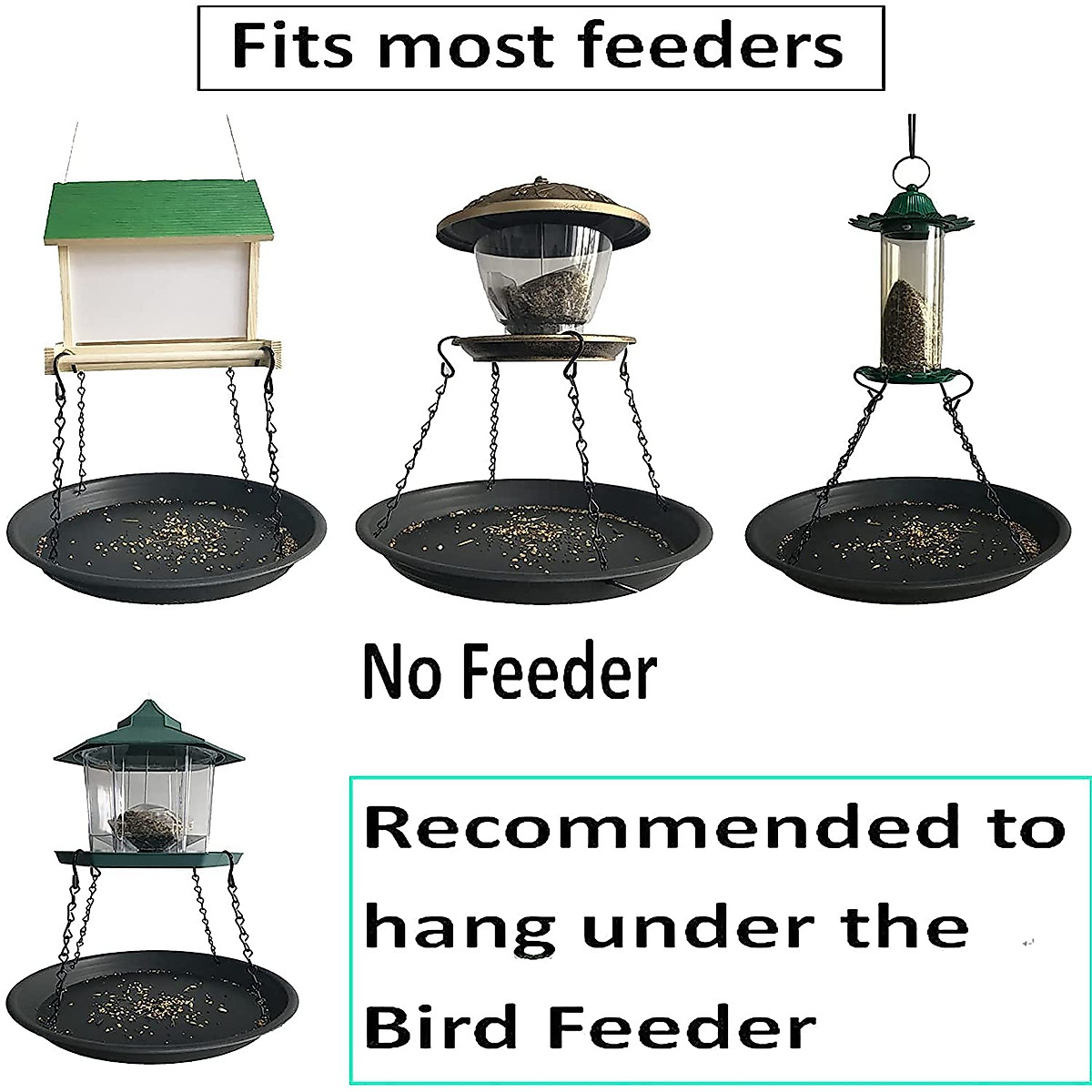 12.8" Platform Bird Feeder,Large Hanging Tray Squirrel Feeder,Wild Bird Seed Catcher Tray,Bird Viewing,for Attracting Birds Outdoors,Yard Garden,Backyard Decoration,Gift Ideas for Bird Lovers, Black
