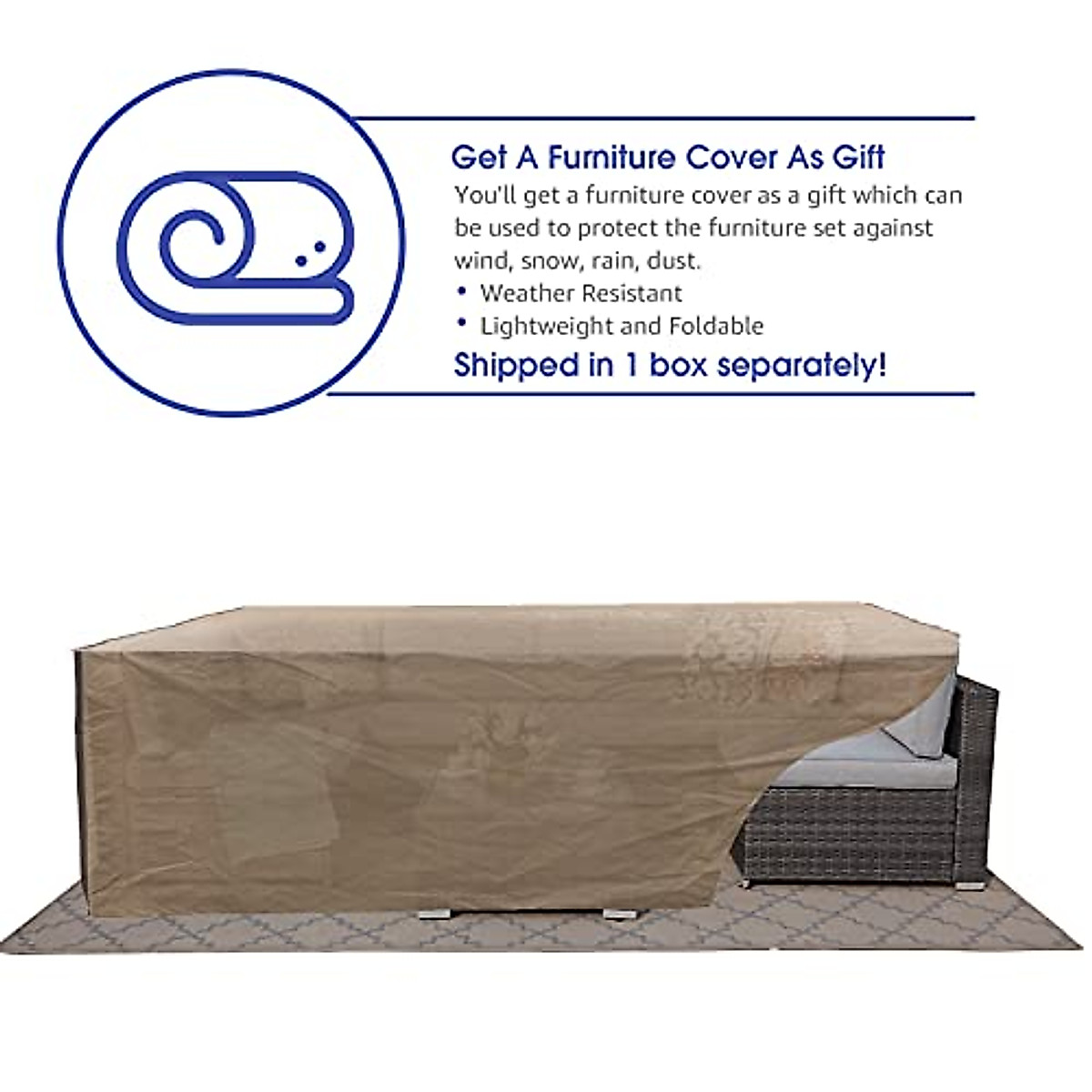 Patiorama 7 Pieces Outdoor Patio Furniture Set, All Weather Grey PE Wicker Rattan Sectional Conversation Set, Porch Garden W/Built-in Glass Table, Seat Clips, Light Grey Cushions