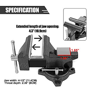 EASYBERG 4.5 Inch Bench Vise, Vice for Workbench with 270° Swivel Locking Base and 4.3in Jaw Opening, Bench Vice for Home DIY Woodworking, Drilling, Cutting Conduit