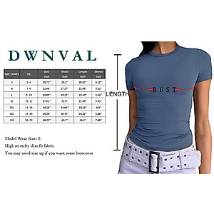 Dwnval Women Sexy Basic T Shirts Tops Spring Summer Short Sleeve Crewneck Slim Fit Cute Crop Top Blouses(Black, S)