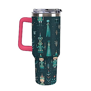 Nutcracker Ballet 40 Oz Car Cup Stainless Steel Travel Mug Leak-Proof Insulated Tumbler with Handle Light Rose Red-style