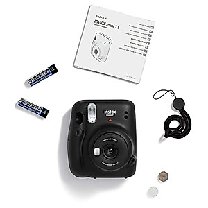 Fujifilm Instax Mini 11 Instant Film Camera with Automatic Exposure and Flash, Fujinon 60mm Lens with Selfie Mirror, Optical Viewfinder - Charcoal Grey (Renewed)