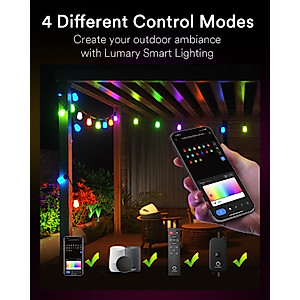 Lumary 56FT Smart Outdoor String Lights with APP/Remote/Voice Control, RGBAI Color Changing Patio Lights with Warm White 15+1 LED Bulbs, Permanent Outdoor Lights IP65 Waterproof