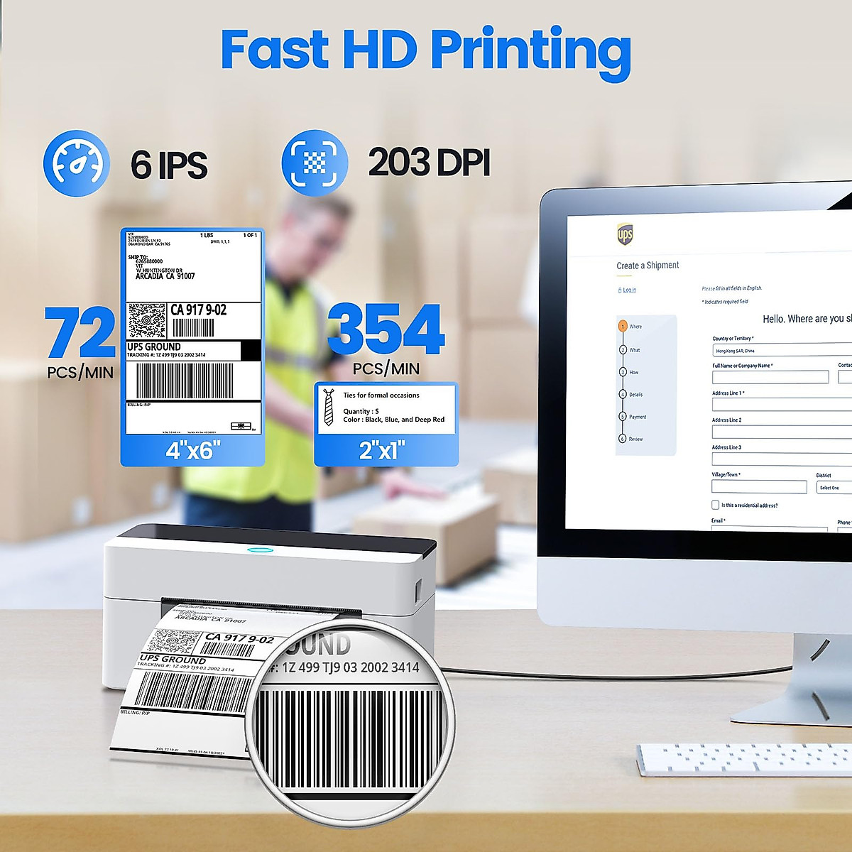 BPXX Bluetooth Thermal Label Printer 4×6, Shipping Label Printer for Small Business, Desktop Label Printer Support Android/iPhone/Windows, Compatible with Shopify, Ebay, USPS, Amazon, Etsy, D463B