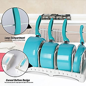 Midyb Pot and Pan Organizers Rack, Pots Lids Storage Holder with 5 Adjustable Compartments & 1 Long Compartment, Pot Rack Organizer for Kitchen Cabinet