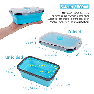 Annaklin Collapsible Food Storage Containers with Airtight Lid & Vent Valve, 27 oz, Kitchen Stacking Silicone Collapsible Meal Prep Container Set for Leftover, Microwave Freezer Safe, Blue, Set of 4