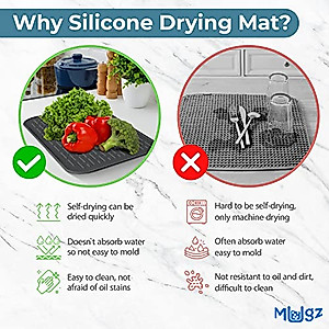 Large Silicone Dish Drying Mat for Kitchen Counter Size 20.5” x 17.7”, Eco Friendly Food Grade Drying Mat, Easy to Clean, Heat Resistant Hot Pot Holder, Dish Washer Safe