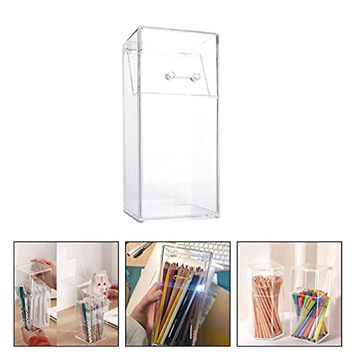 Housoutil 2Pcs Acrylic Makeup Brush Holder Organizer with Lid, Clear Makeup Organizer, Cosmetic Brush Storage Organizer Pen Holder for Bathroom, Dresser, Vanity and Countertop