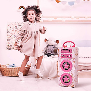Kidsonor Kids Bluetooth Karaoke Machine with 2 Microphones, Wireless Remote Control Portable Karaoke Music MP3 Player Loudspeaker with Microphones for Kids Adults Home Party (Pink)