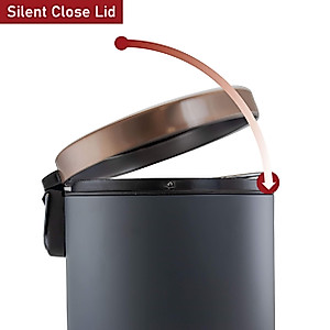 Elama 12 Liter Stylish Contemporary Soft Pedal Office, Kitchen, and Bathroom Trash Bin in Dark Grey and Copper