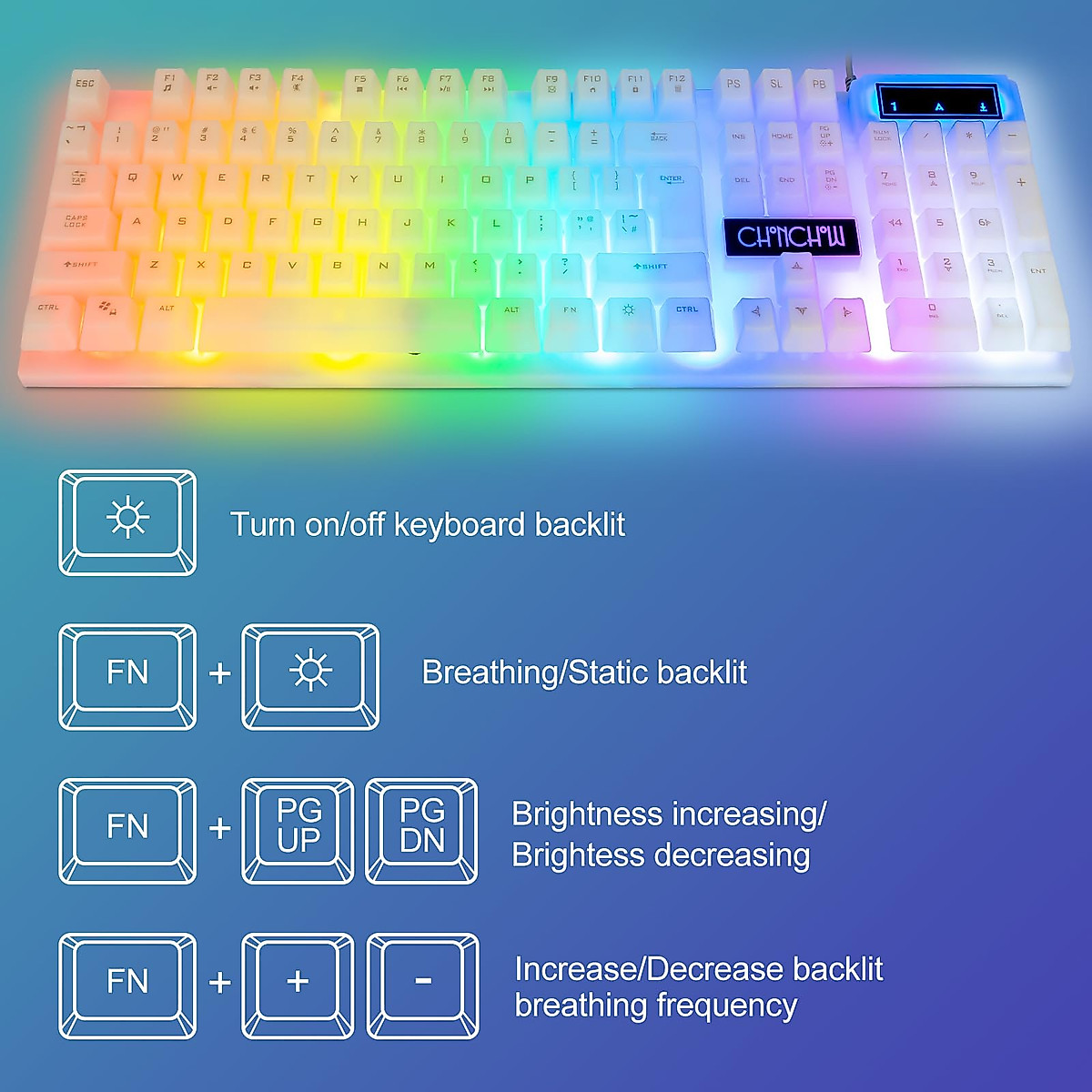 CHONCHOW LED Keyboard and Mouse, 104 Keys Rainbow Backlit Keyboard and ...