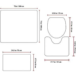 AXISRC 4Pcs Set Shower Curtain Bath Mat Set Sunflower Carpet Rugs Bath Curtain Bathroom Pedestal Toilet Seat Floor Mat 71x71inches