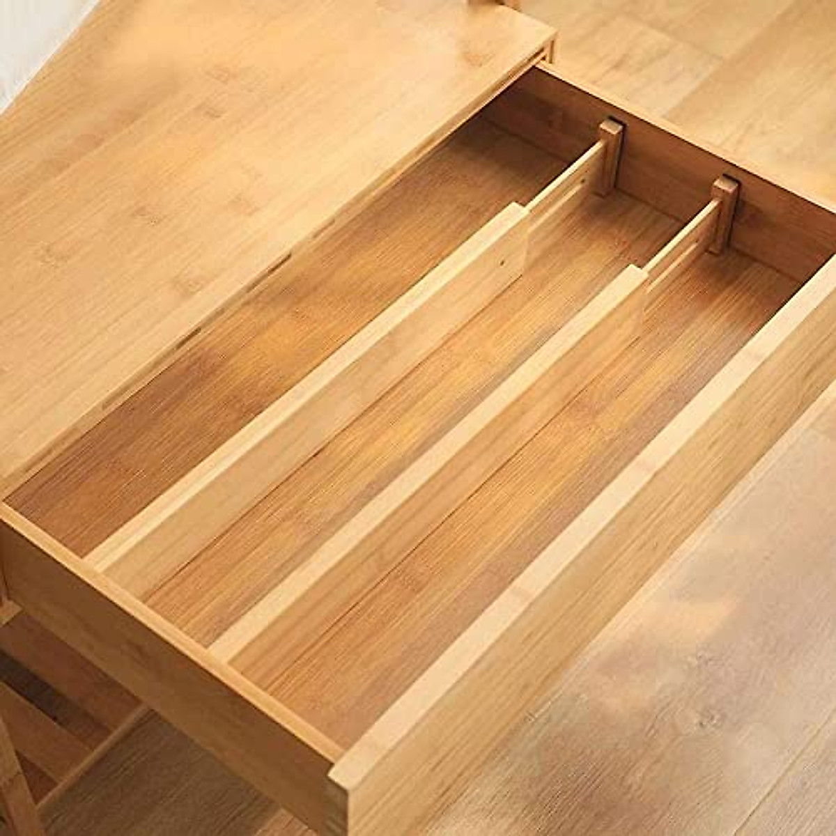 Diosbles 6 Pack Bamboo Drawer Dividers, Adjustable Kitchen Drawer Divider, Expandable Drawer Organizer Kitchen Utensils, Spring Loaded Drawer Organizers for Clothing (2.36" High, 13.86"-18.9")