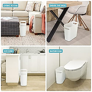 Vtopmart 4 Pack Plastic Small Trash Can, 1.5 Gallon/5.7 L Office Trash Can, White Trash Bin with Built-in Handle, Slim Waste Basket for Bathroom, Bedroom, Home Office, Living Room, Kitchen