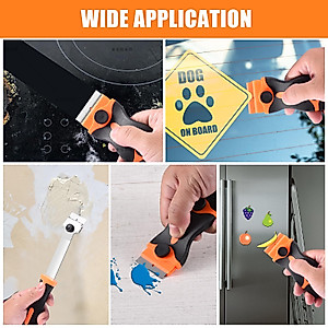 NECAMOCU 3 Pack Razor Blade Scraper, Premium Cleaning Scraper Tool with 60 PCS Metal & Plastic Razor Blades, Multi-Purpose Glass Scraper for Windows, Sticker, Decals, Cooktop, Paint Removal (Orange)