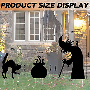Wironlst Halloween Decorations Outdoor Black Cat Witch Cauldron Yard Signs with Stakes, Scary Witch Silhouette Halloween Decorations for Outdoor Yard Lawn Garden Halloween Decor