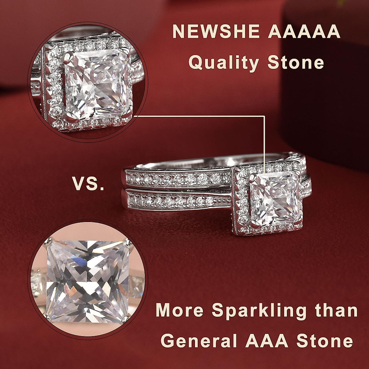 Newshe Engagement Wedding Ring Set For Women 925 Sterling Silver 1.5CT Princess White AAAAA Cz Size 7