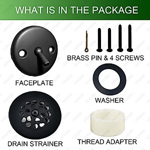 Trip Lever Trim kit for Bathtub Drain Stopper with Bath tub Overflow Cover Two Hole faceplate Replacement Strainer and Screw Matte Black