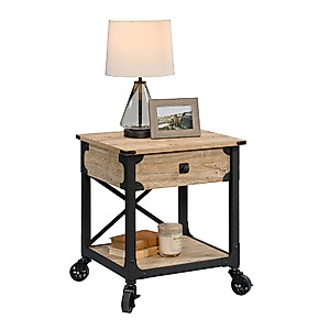 Sauder Steel River Side Table, L: 22.44" x W: 21.65" x H: 23.11", Milled Mesquite Finish