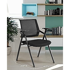 TENGYI Office Padded Folding Chair with Arms, 330 Pounds Capacity, V-Shaped Premium Steel Mesh Task Chair for RV Home Apartment School Meeting Room (Black 1 Pack)