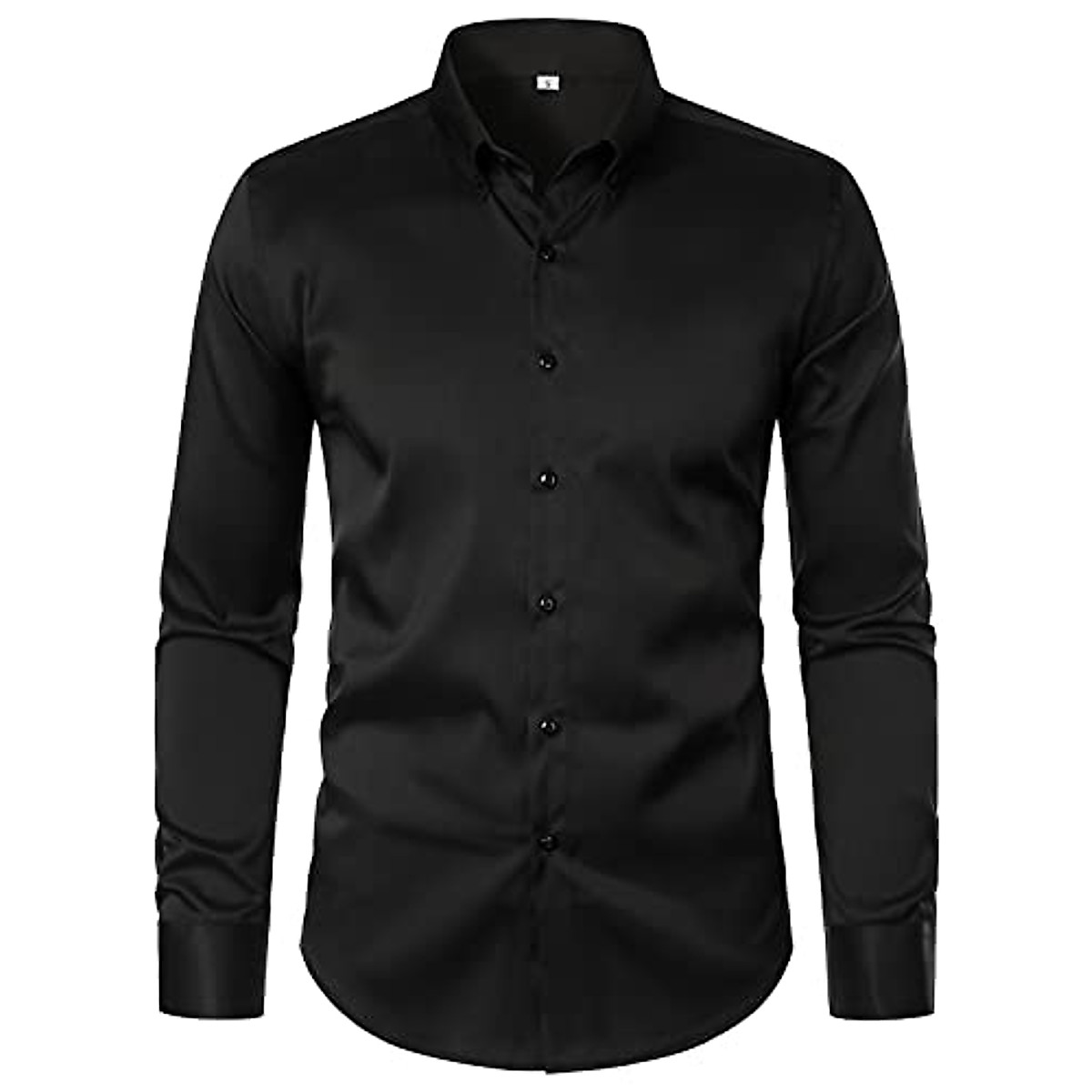 HOOD CREW Men’s Long Sleeve Button Down Shirt Slim Fit Casual Solid Dress Shirts Black 3XL