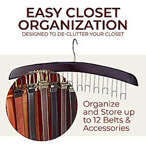 Richards Homewares Belt Hanger Rack for Closet Organization and Storage Display Holder with 12 Hooks, Wood and Chrome Accents, Dark Walnut, 75532
