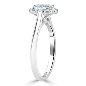 WSX 10/14/18k White Gold 1 Carat Engagement Moissanite Ring Band Oval Cut Wedding Promise Halo Ring for Women