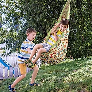 GARIG Pod Swing for Kids, Hanging Pod Swing Seat with Inflatable Pillow, Cartoon Pattern Kids Hammock Swing Chair for Indoor and Outdoor, Max Weight 180lbs (Kit, Owl)