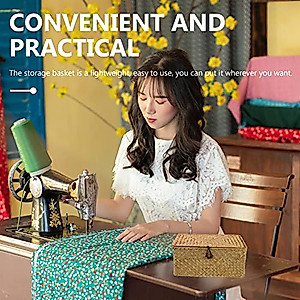 Woven Storage Basket Woven Wicker Storage Bins with Lid Seagrass Shelf Basket Rectangular Rattan Storage Basket Makeup Organizer Box for Toilet Paper Laundry Kids Snack Containers