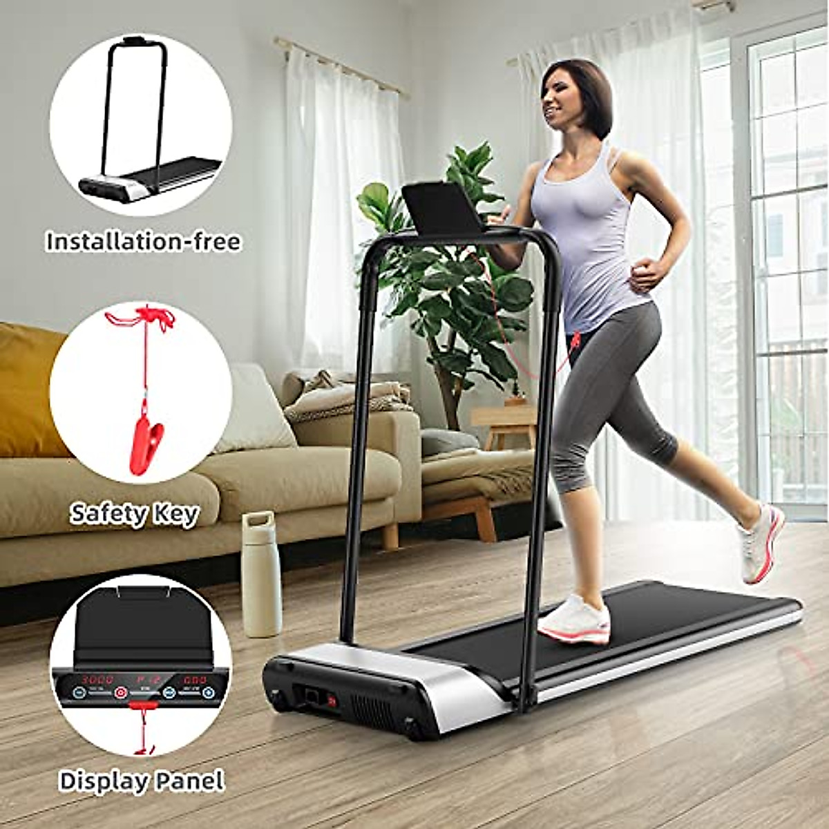 Goplus Folding Treadmill, Ultra-Thin Installation-Free Foldable Electric Treadmill, Low Noise, Walking Jogging Machine, Portable Superfit Treadmills for Home Office