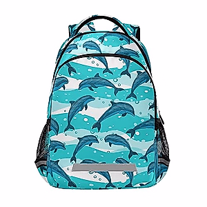 JHKKU Backpack Dolphins Stripes School Bags Teen Personalized Bookbag, Casual Shoulders Bag Lightweight Travel Laptop Backpacks for Boys Girls