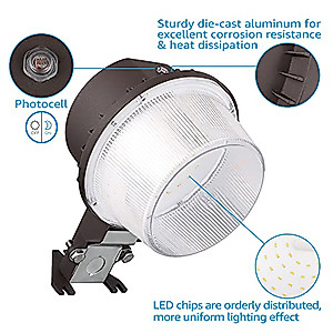 TORCHSTAR LED Barn Light, Dusk to Dawn Area Lights with Photocell, Outdoor Security Flood Lighting, ETL & DLC Listed, Wet Location, 110-277V, Garage, Farm, Yard, 3000K Warm White, Bronze, Pack of 2