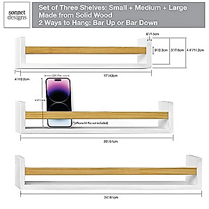 Sonnet Designs Floating Nursery Book Shelves for Wall 3 Pack White Nursery Wall Mount Bookshelf for Kids Room Toddlers Toys Wood Book Shelf Usable in Home, Kitchen, Bathroom, Floating Wall Ledge