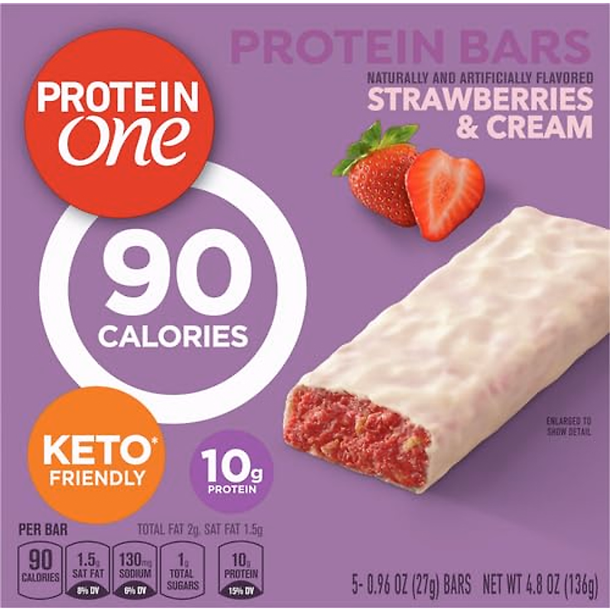 Protein One 90 Calorie Protein Bars, Strawberries and Cream, Keto Friendly, 5 Ct, 4.8 oz