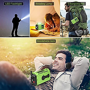 Emergency Weather Radio with NOAA/AM/FM, Solar Hand Crank Radio with 5000mAh Rechargeable Battery, Survival Portable Radio with LED Flashlight,Battery Operated, SOS Alarm for Home or Emergency(Green)