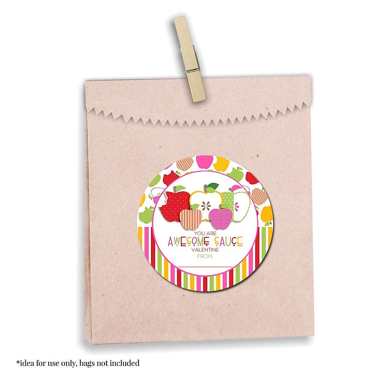 Awesome Sauce Apple-Themed Valentine Party Favor Sticker Labels, 40 2" Party Circle Stickers by AmandaCreation, Great for Classroom Valentines, Envelope Seals, Gifts & Treats