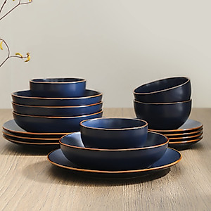 Stone Lain Brasa Modern Stoneware 16 Piece Dinnerware Sets, Plates and bowls Sets, Dish Set for 4, Blue