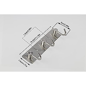 TocTen Coat Rack, Thicken Stainless Steel Coat Hook Rack, Wall Hook Available in Wall Mounted and Adhesive Install, Towel Hook for Bathroom and Kitchen to Hang Robe, Spoon, Towel, Key (3, Brushed)