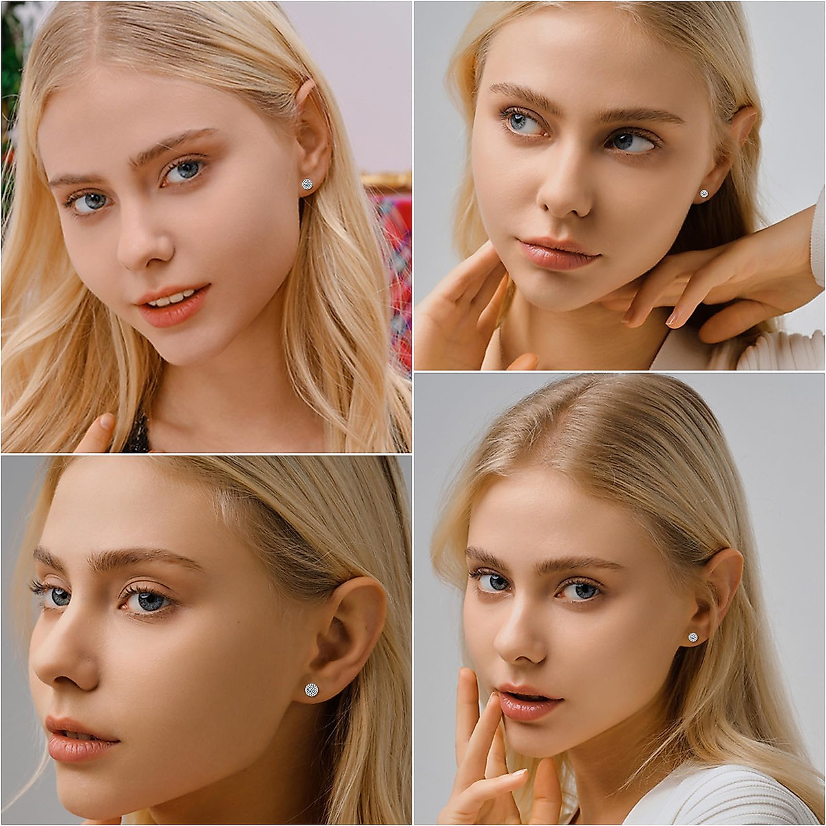 Moissanite Halo Stud Earrings Screw Back 0.2CT 3MM*2 18K White Gold Plated 925 Sterling Silver Lab Round Cut Brilliant D Color VVS1 Clarity Moissanite Halo Earrings for Women Men