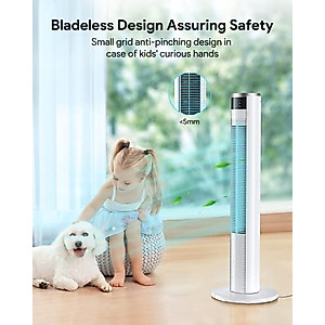 Tower Fan, Oscillating Tower Fan with Remote, 3 Modes, 3 Speeds, and 7-Hour Timer, Portable Space-Saving Bladeless Fan for Bedroom and Home Office 36”