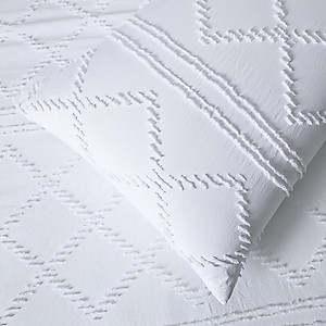 YINFUNG White Duvet Cover Queen Tufted Boho Textured Diamond Shabby Chic Moroccan Clipped Fringed Bohemian Jacquard Bedding Set 90x90