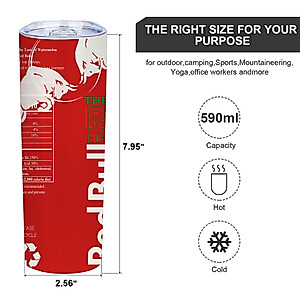 ATHAND Red Bull Printed Tumbler,Funny Tumblers,20 OZ Insulated Vacuum Skinny Tumbler,Gifts for Friend,Classmate,Women,Men,Boy,Girls,1 Pcs