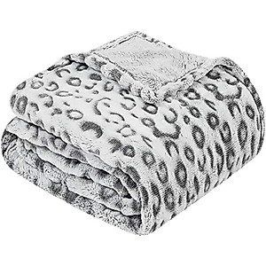 HOMEIDEAS Fleece Flannel Printed Blanket Twin Size, 61X80 Inches Soft Lightweight Microfiber Throw Blanket for Couch/Sofa/Bed for All Season,Leopard/Cheetah, Grey