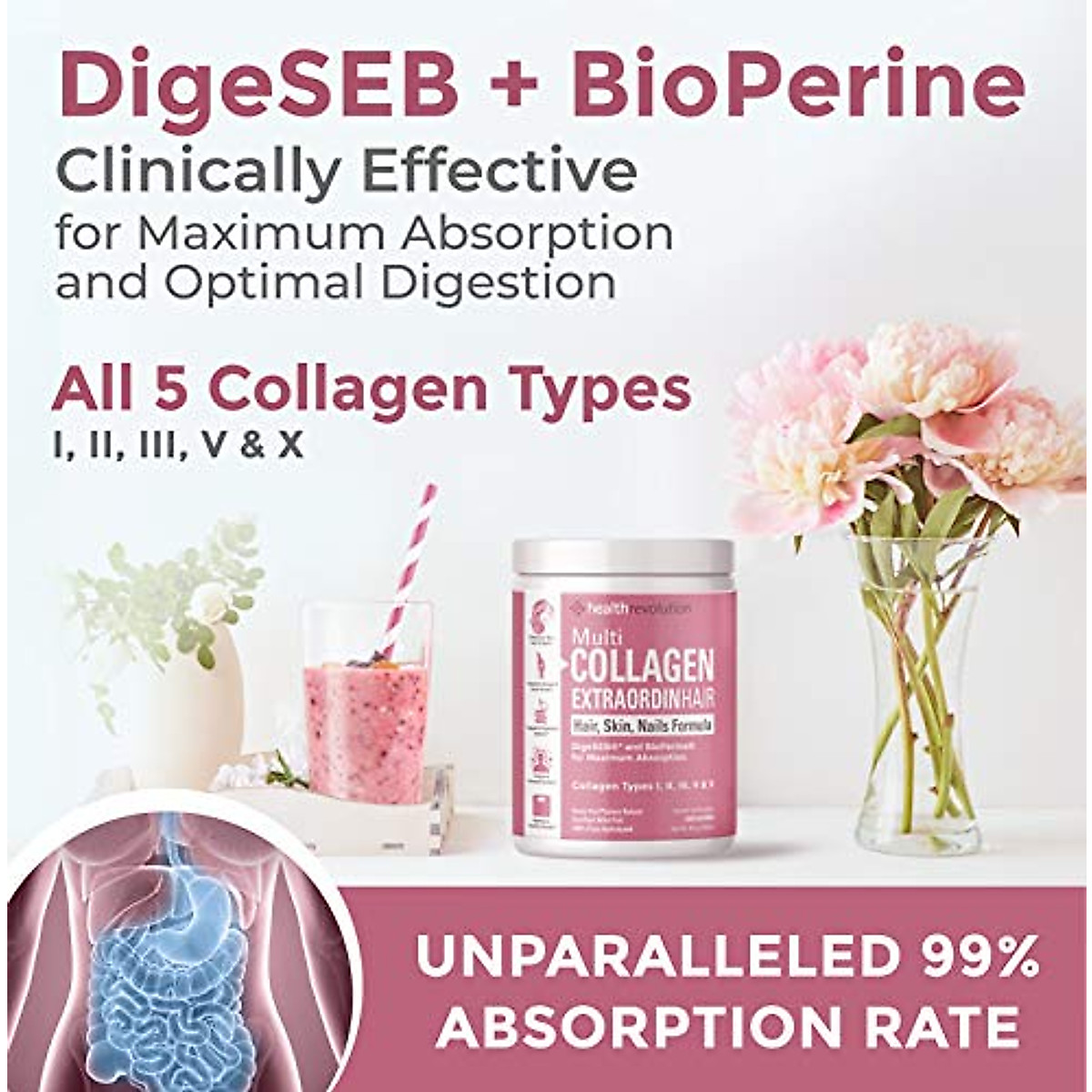 Multi Collagen Peptides Powder Supplement Types I, II, III, V, X - 5 Hydrolyzed Collagen Peptides– For Skin Hair Nails Joints –Triple Refined for Easy Mixing, Non-GMO Dairy Gluten-Free, Unflavored